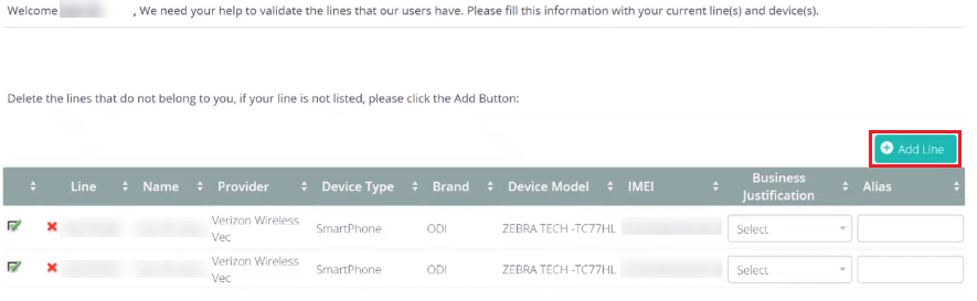 User Line Validation