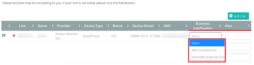 User Line Validation